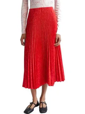 Marimekko Myy Piirto Unikko Floral Pleated Midi Skirt - Red Bright Red