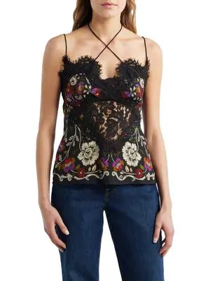 Farm Rio Rococo Flowers & Lace Camisole - Black