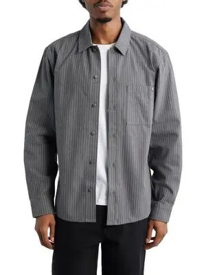 Dickies Lima Loose Fit Pinstripe Cotton Twill Button-up Shirt - Charcoal