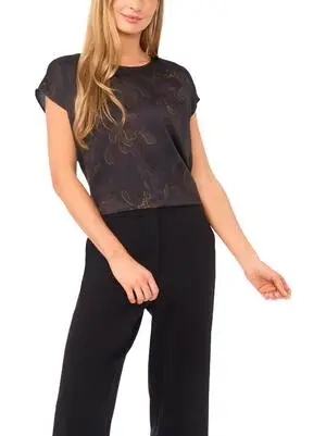 Halogen Floral Cap-sleeve Top - Rich Black