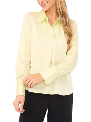 Halogen Collared Charmeuse Popover Top - White Jade