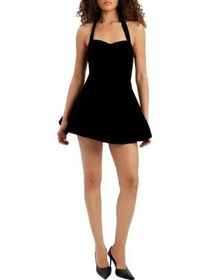 Bardot Agathena Velour Halter Minidress - Black