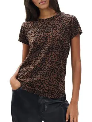 Rag & Bone Leopard Print Cotton T-Shirt Brown Multi