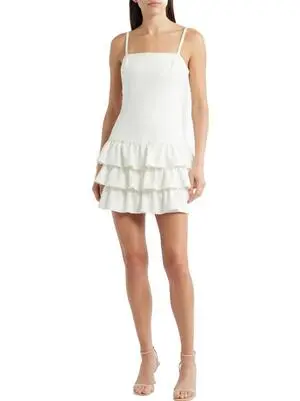 French Connection Tiered Ruffle Mini Dress - Winter White