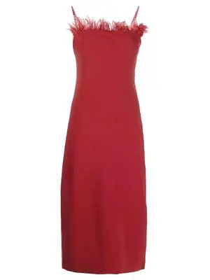 Patrizia Pepe Feather-trim Fitted Midi Dress - Red