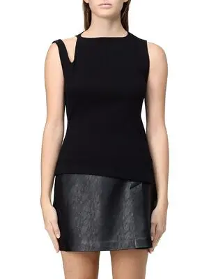 COURREGES Asymmetrical Ribbed Knit Top - Black