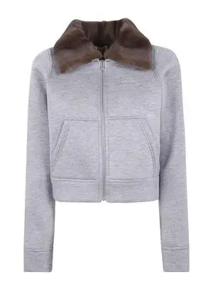 N° 21 Zip-up Sweatshirt With Fur Collar - Grey