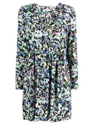 Patrizia Pepe Floral-print Long-sleeve Mini Dress - Black