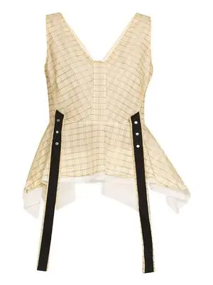 3.1 Phillip Lim Sleeveless Plaid Organza Flounce Top - Hay Multi