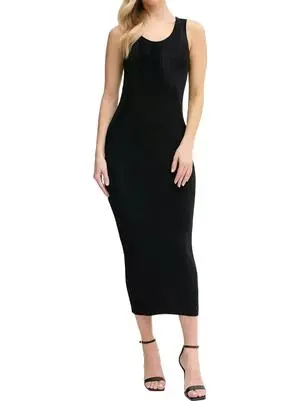 Armani Exchange Ribbed-knit Sleeveless Midi Dress - Black