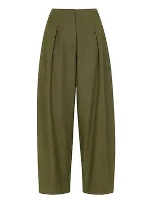 Whistles Pleated Barrel-leg Woven Trousers - Khaki/olive