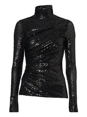 NEEDLE & THREAD Malia Sequin Turtleneck Top - Graphite