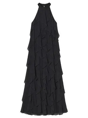 RO&ZO Frill High-neck Maxi Dress - Black