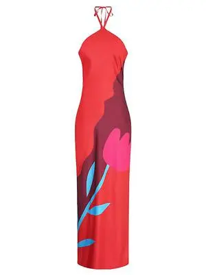 OMNES Andy Halterneck Satin Maxi Dress - Tulip Collage Print