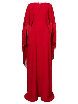 TALLER MARMO Fringed Cape Woven Maxi Dress - Ruby