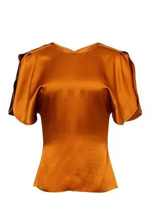 Victoria Beckham Draped Sleeve Satin Top - Bronze
