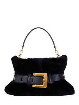 Balmain Medium Anthem Shearling Shoulder Bag - Blue