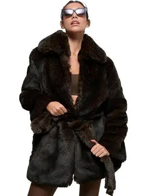Alo Yoga Faux Fur Starstruck Coat - Midnight Brown/black