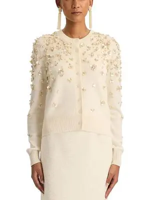 Oscar De La Renta Wool Mother Of Pearl Cardigan - Ivory