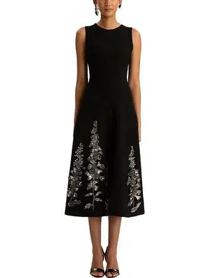Oscar De La Renta Embroidered Feather Jacquard Dress - Black