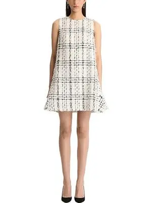 Oscar De La Renta Plaid Eyelash Tweed Shift Dress - White/black