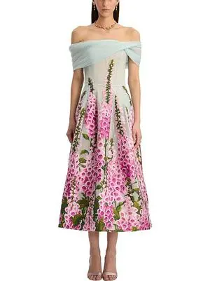 Oscar De La Renta Strapless Foxgloves Ombre Organza Dress - Lilac/sky