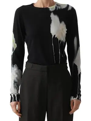 JASON WU Watercolor Floral Merino Wool Crewneck Sweater - Nori Multi