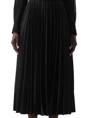JASON WU Crepe Satin Pleated Midi Skirt - Black