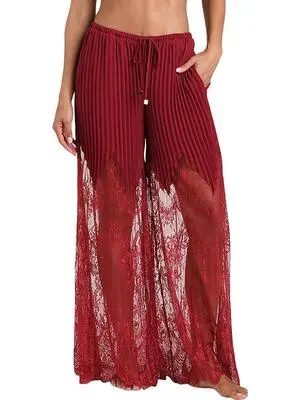 L'Agence Sharon Lace Wide Leg Pants - Black Cherry