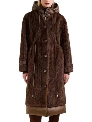 Rudsak Long Teddy Jacket With Removable Puffer Hood - Mocha