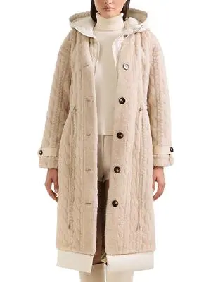 Rudsak Long Teddy Jacket With Removable Puffer Hood - Vanilla
