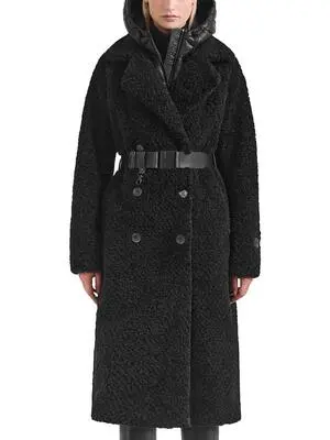 Rudsak Long Teddy Jacket With Removable Hood - Black