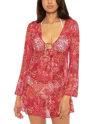 BECCA By Rebecca Virtue Bali Tie Front Swim Cover-up Tunic - Multi