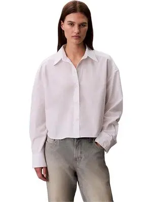 Calvin Klein Poplin Cropped Button-Down Shirt Brilliant White