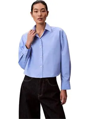 Calvin Klein Poplin Cropped Button-Down Shirt Hydrangea