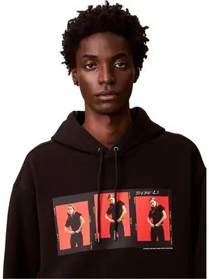 Calvin Klein Kate Moss Fleece Graphic Relaxed Hoodie - Black