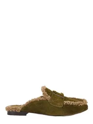 Lola Cruz Shearling Loafer - Kaki