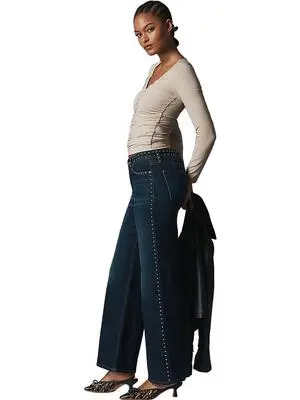 RE/DONE Studded Mid-rise Wide-leg Jeans - Barely Worn