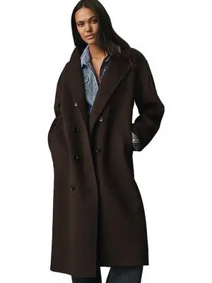 ALEX MILL Long Wool-blend Coat - Chocolate