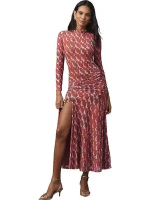 Bardot Lea Printed Mesh Midi Dress - Red