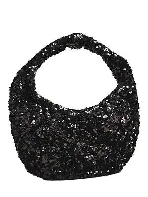Anthropologie Paillette Sequin Crescent Bag Black