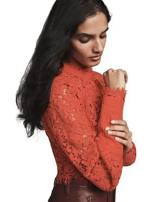 Bardot Lace Georgia Blouse - Fire Red