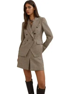 REISS Wool-blend Double-breasted Check Blazer - Neutral Check