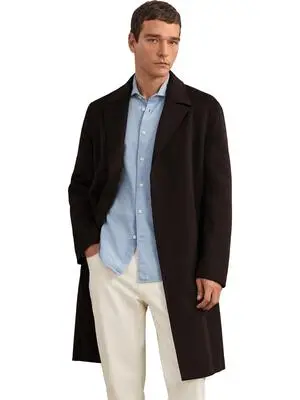 REISS Wool-blend Single-breasted Overcoat - Dark Brown