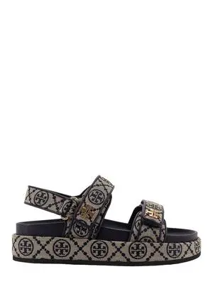 Tory Burch T Monogram Kira Jacquard Fabric Sandals - Blue