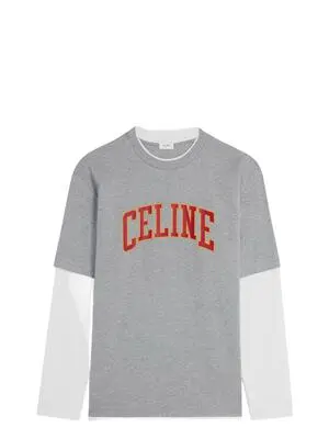 Celine Cotton T-shirt With Logo Print - Grey