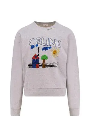 Celine Cotton Sweatshirt With Multicolor Print - Grey