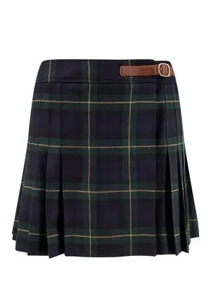 Celine Tartan Wool Kilt Miniskirt - Blue