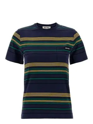 Miu Miu Striped Cotton T-shirt - Blue