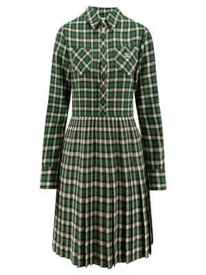 Celine Tartan Wool Mini Dress - Green